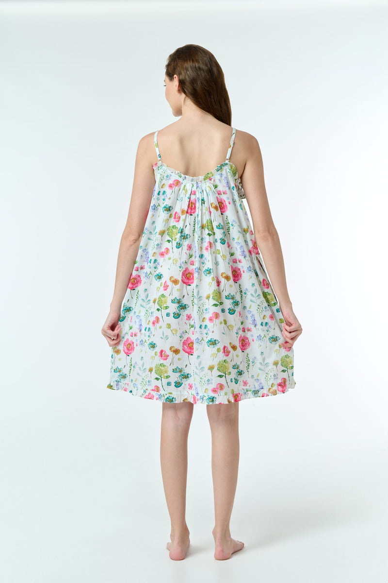 Cotton Shoestring Strap Frill Detail Nightie - Spring Floral – Monty & Moo