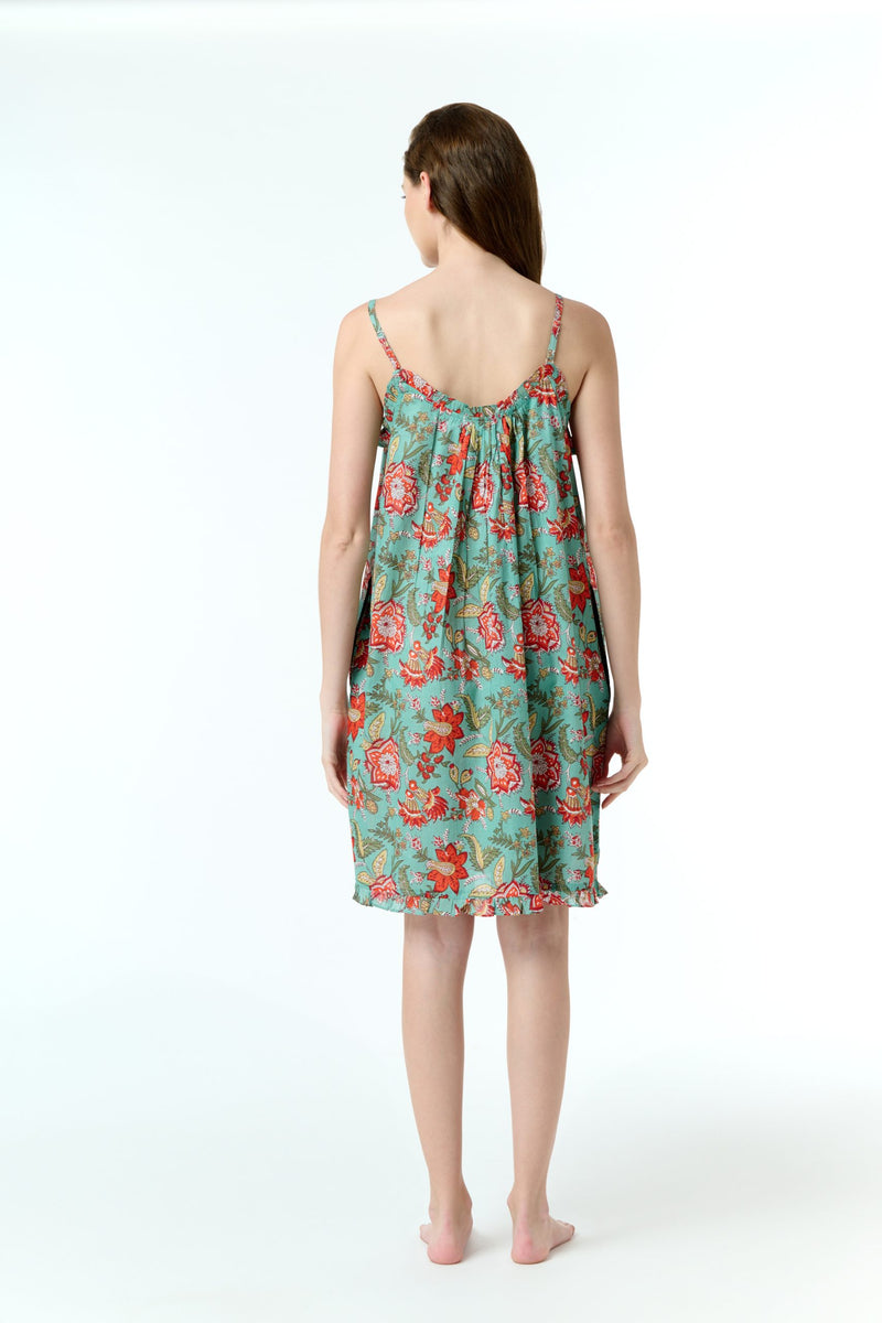 Arabella Shoestring Strap Nightie - Red floral on Sage – Monty & Moo