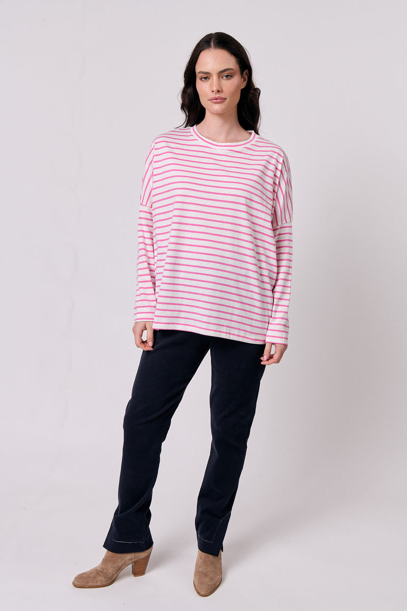 Namastai L/S Tee - Pink/White Stripe – Monty & Moo