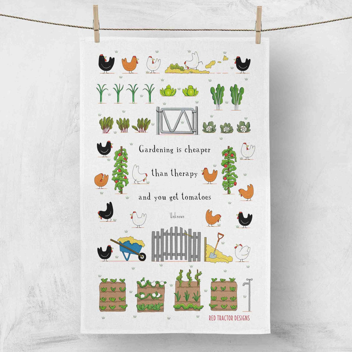 Red Tractor Linen Tea Towel - Garden Therapy – Monty & Moo